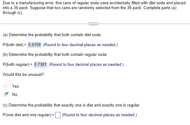 Solved Due to a manufacturing error, five cans of regular | Chegg.com