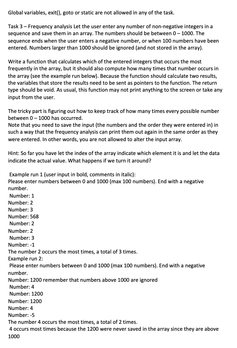 Solved Global variables, exit(), goto or static are not | Chegg.com