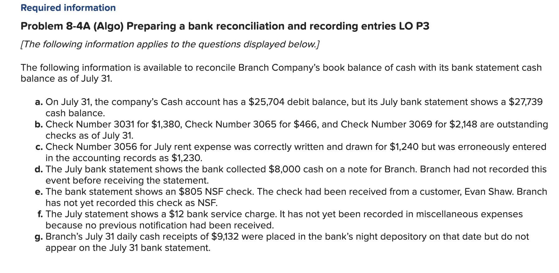Solved Required informationProblem 8-4A (Algo) ﻿Preparing a | Chegg.com