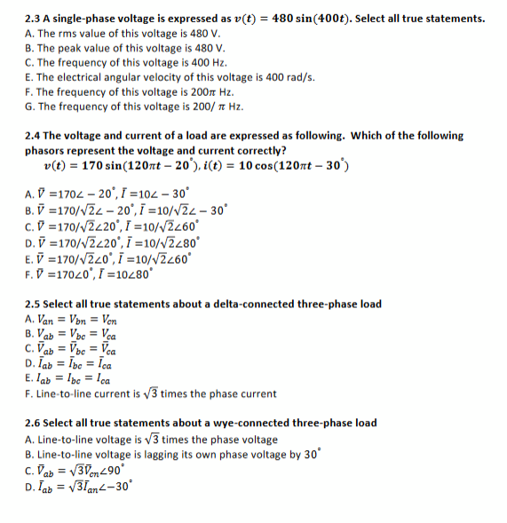 Solved 2.3 A single-phase voltage is expressed as | Chegg.com