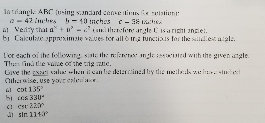 Solved In triangle ABC (using standard conventions for | Chegg.com