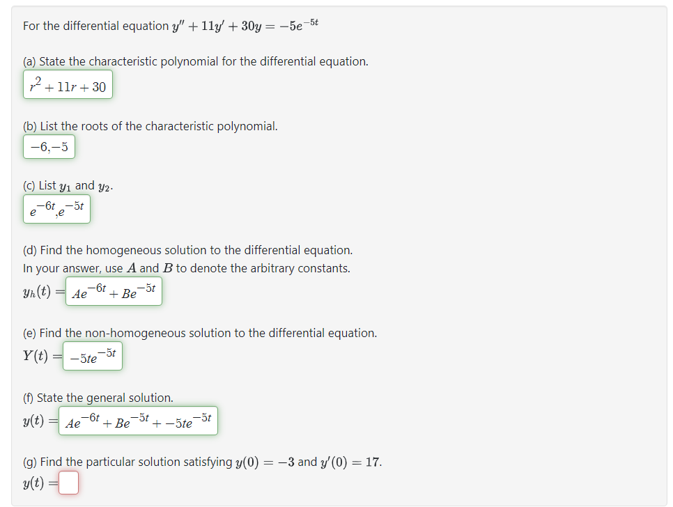 Solved For the differential equation y′′−11y′+30y=1456e−8t | Chegg.com