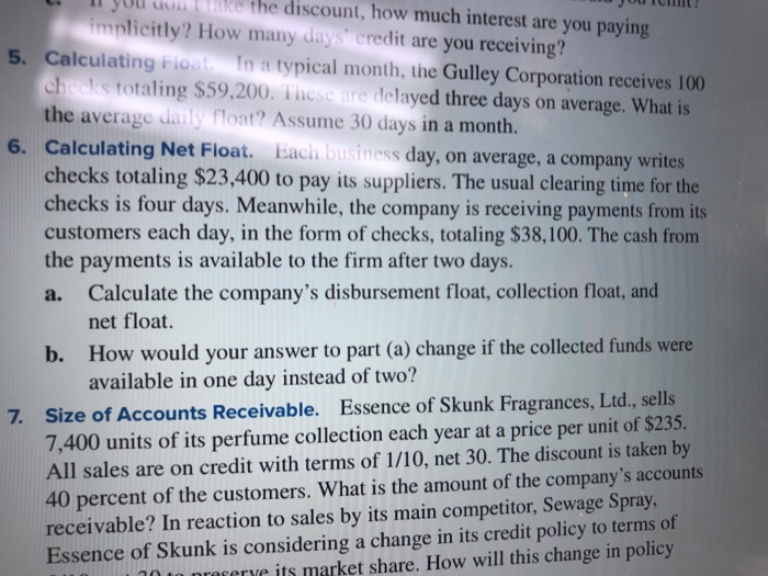 Solved Calculating Float. In a typical month, the Gulley | Chegg.com