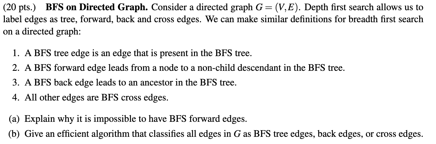 Solved (20 pts.) BFS on Directed Graph. Consider a directed | Chegg.com