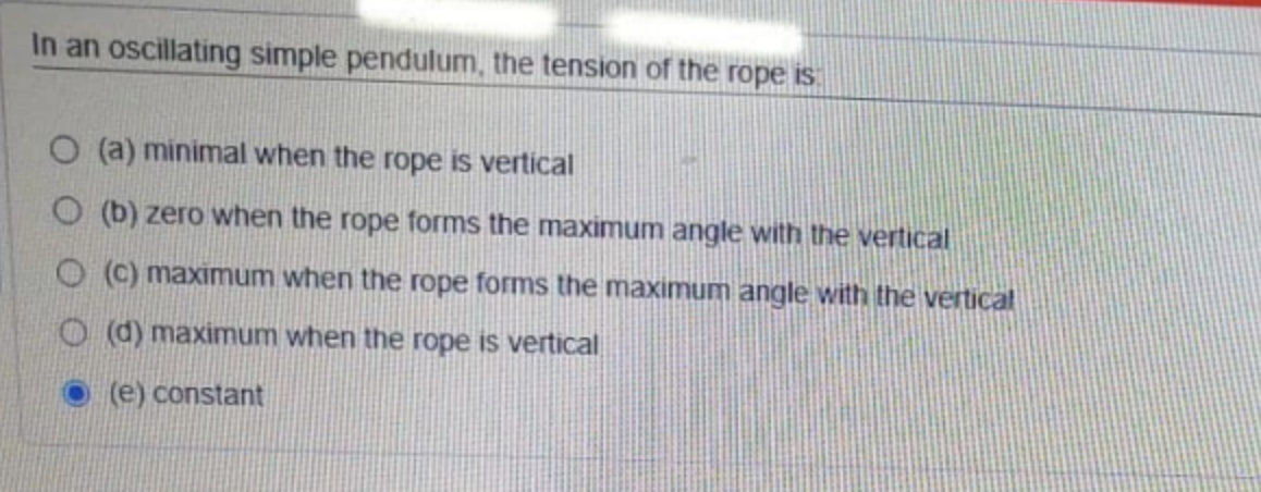 Solved In an oscillating simple pendulum, the tension of the | Chegg.com