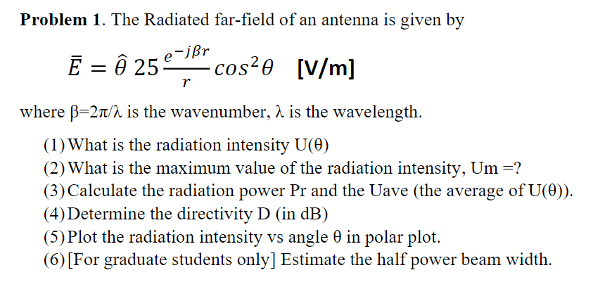 Solved e Problem 1. The Radiated far-field of an antenna is | Chegg.com