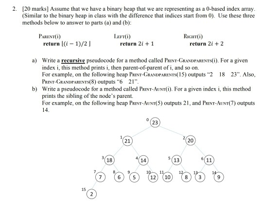 Solved 2. [20 marks] Assume that we have a binary heap that | Chegg.com