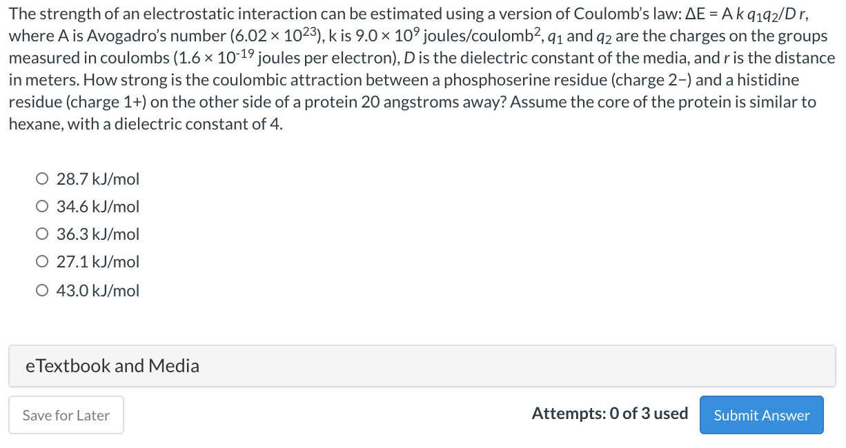 Solved The strength of an electrostatic interaction can be | Chegg.com