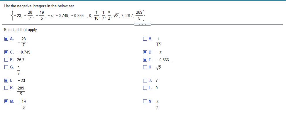 Solved List the negative integers in the below set. 28 19 | Chegg.com