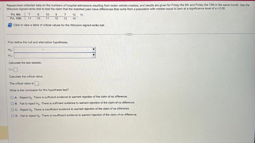 Solved Researchers collected data on the numbers of hospital | Chegg.com