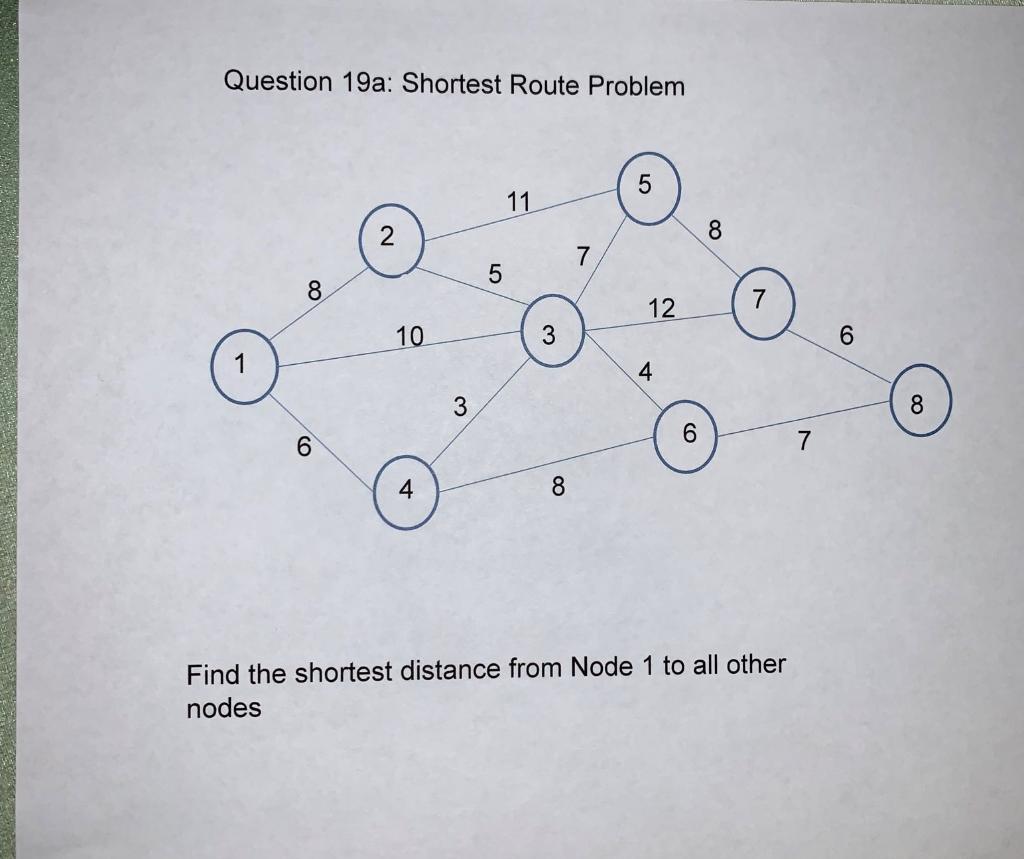 Solved Question 19a: Shortest Route Problem 5 11 2 8 7 5 8 | Chegg.com