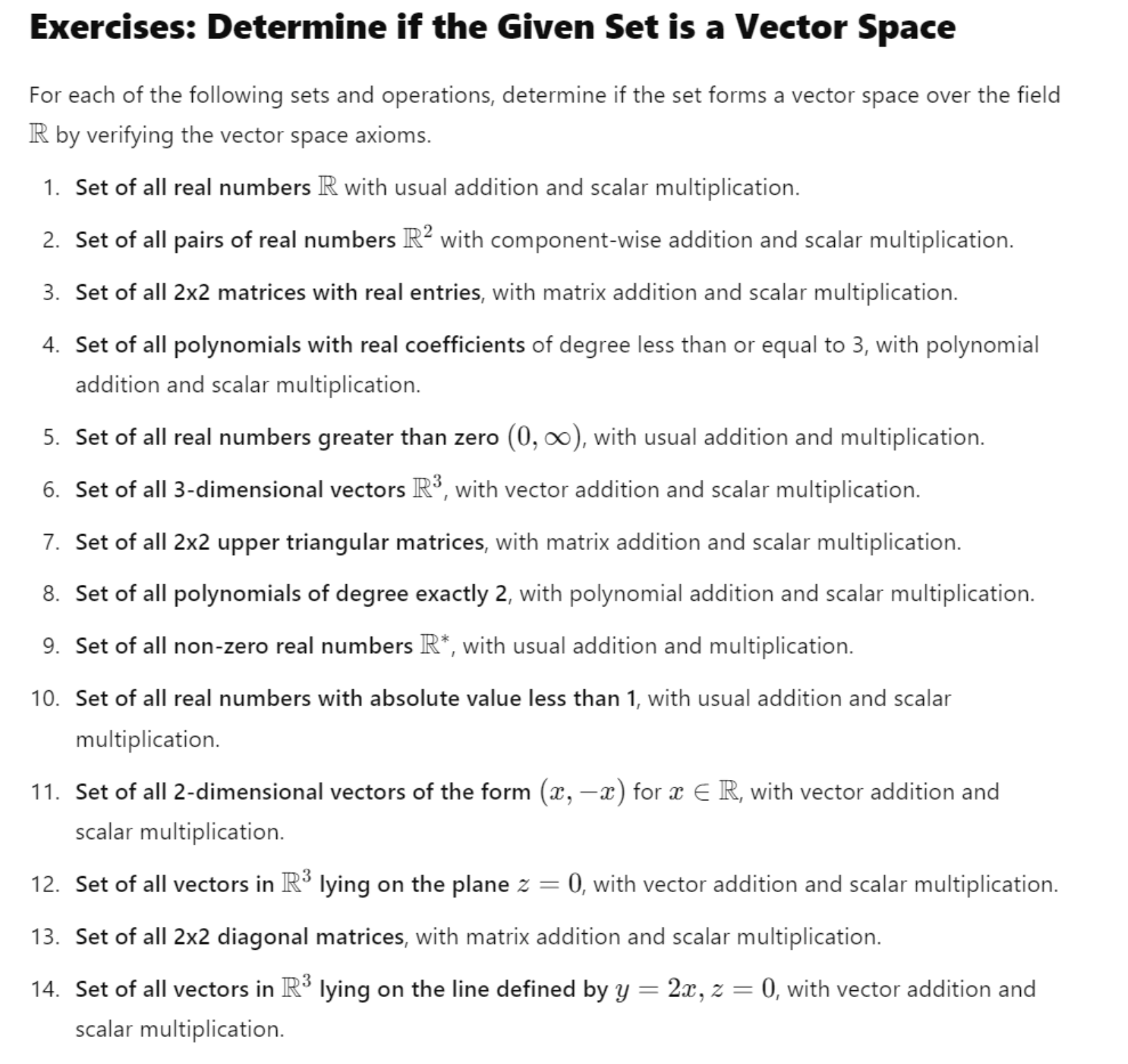 Solved Exercises: Determine if the Given Set is a Vector | Chegg.com