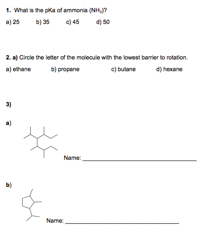 Solved 1. What is the pKa of ammonia (NH3)? a) 25 b)35 c)45 | Chegg.com