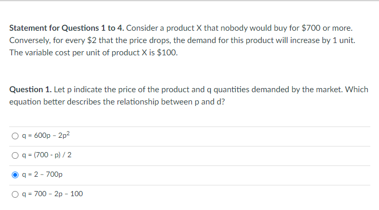 Solved Statement for Questions 1 to 4 . Consider a product X | Chegg.com