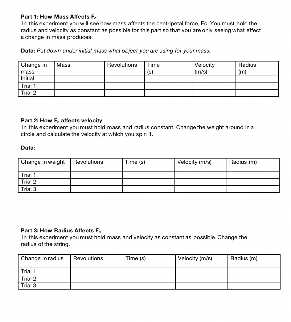 Solved Circular Motion Lab Name: "An object that moves in a | Chegg.com
