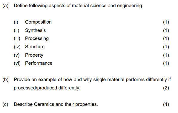 Solved (a) Define following aspects of material science and | Chegg.com