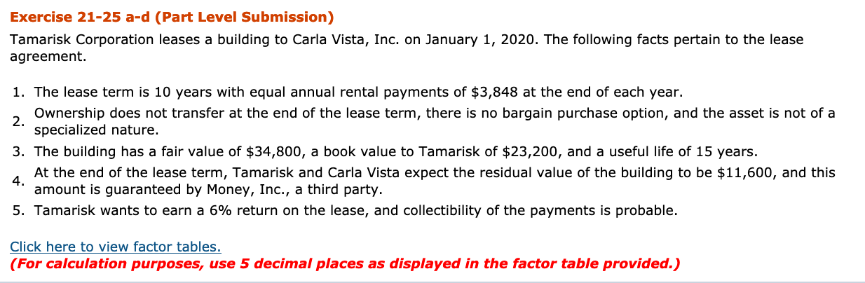 Exercise 21-25 a-d (Part Level Submission) Tamarisk | Chegg.com