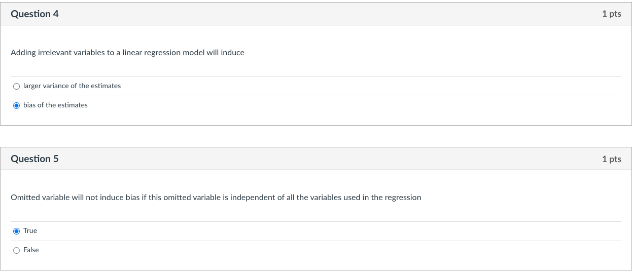 Solved Question 4 1 pts Adding irrelevant variables to a | Chegg.com