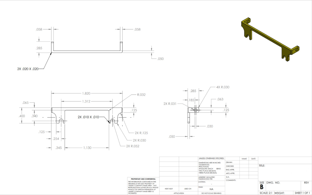 Solved .058 .058 285 1 050 2x 020 x .020- 4X R.030 285 1.820 | Chegg.com