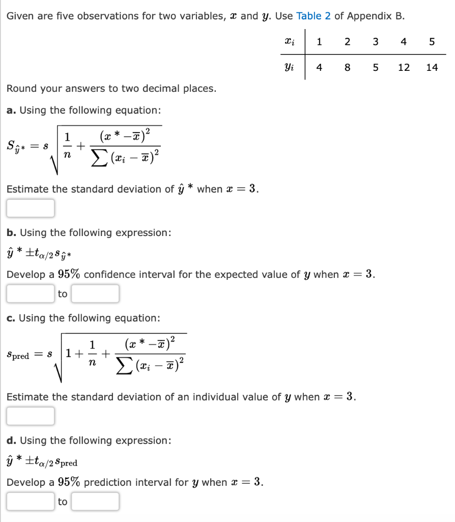 Solved Given are five observations for two variables, x and | Chegg.com