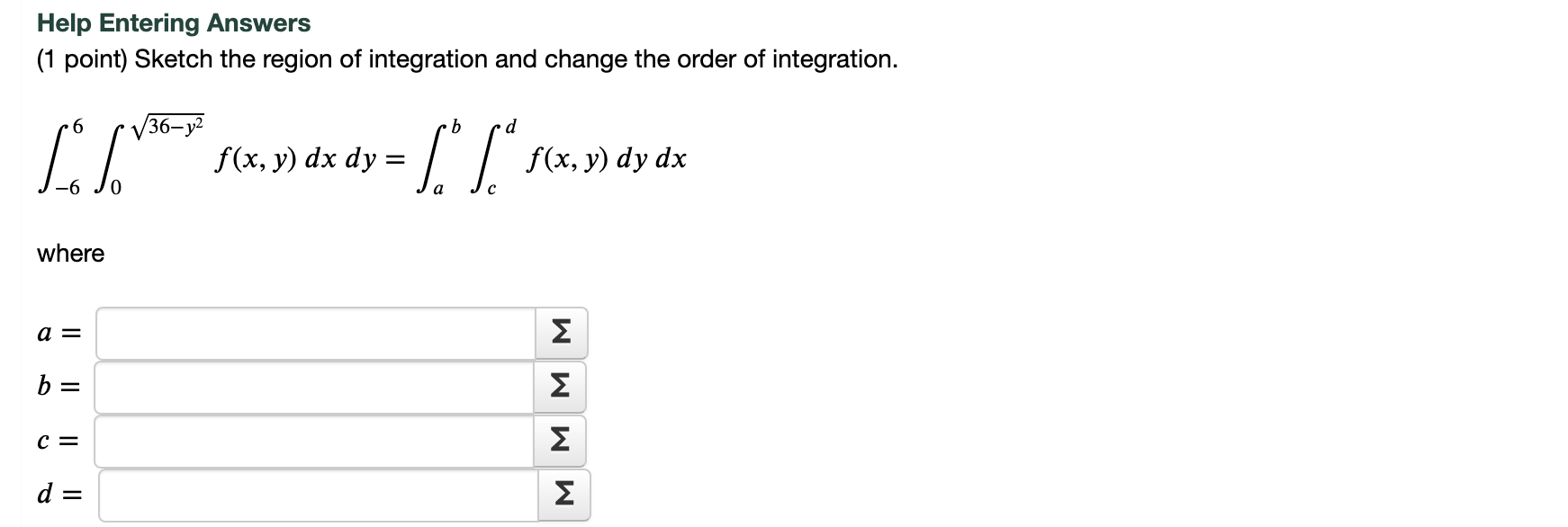 Solved Help Entering Answers (1 point) Sketch the region of | Chegg.com Solved Help Entering Answers (1 point) Sketch the region of | Chegg.com