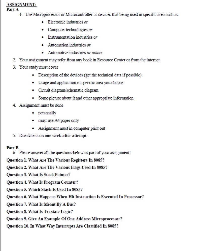 Solved ASSIGNMIENT:Part AUse Microprocessor or | Chegg.com