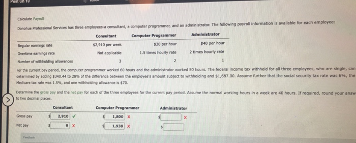 Solved Calculate Payrol computer programmer, and an | Chegg.com