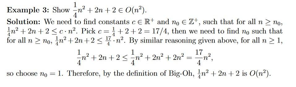 Solved 1 4 2 = = 17 Example 3: Show -n2 + 2n + 2 € O(n?). | Chegg.com