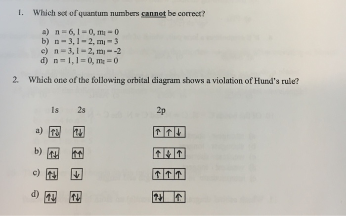 Solved 1. Which set of quantum numbers cannot be correct? a) | Chegg.com