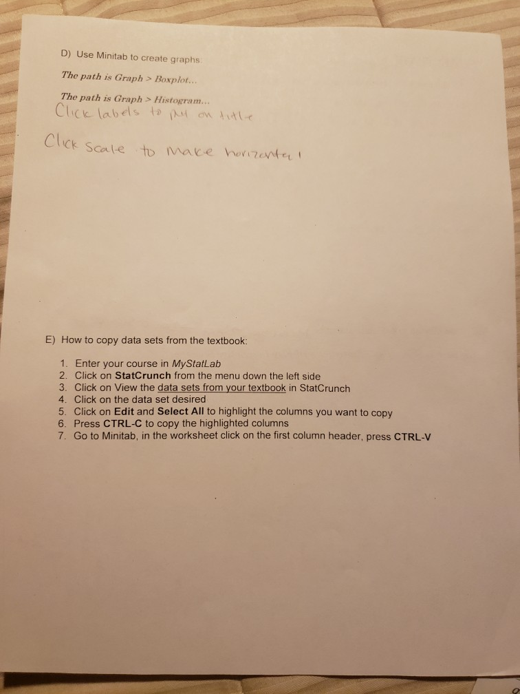 Solved D) Use Minitab to create graphs The path is Graph > | Chegg.com
