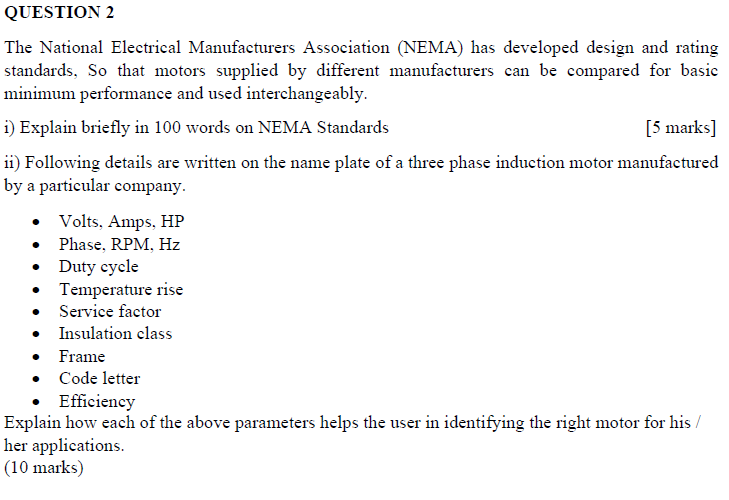 Solved QUESTION 2 The National Electrical Manufacturers | Chegg.com