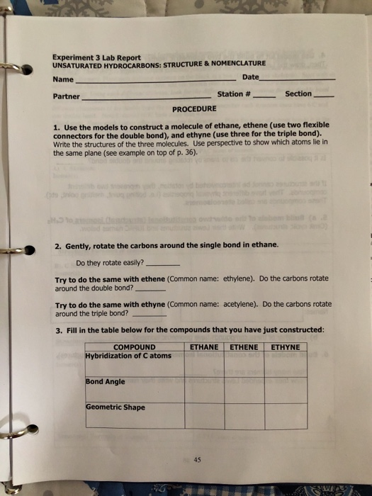 Solved Experiment 3 Lab Report UNSATURATED HYDROCARBONS: | Chegg.com