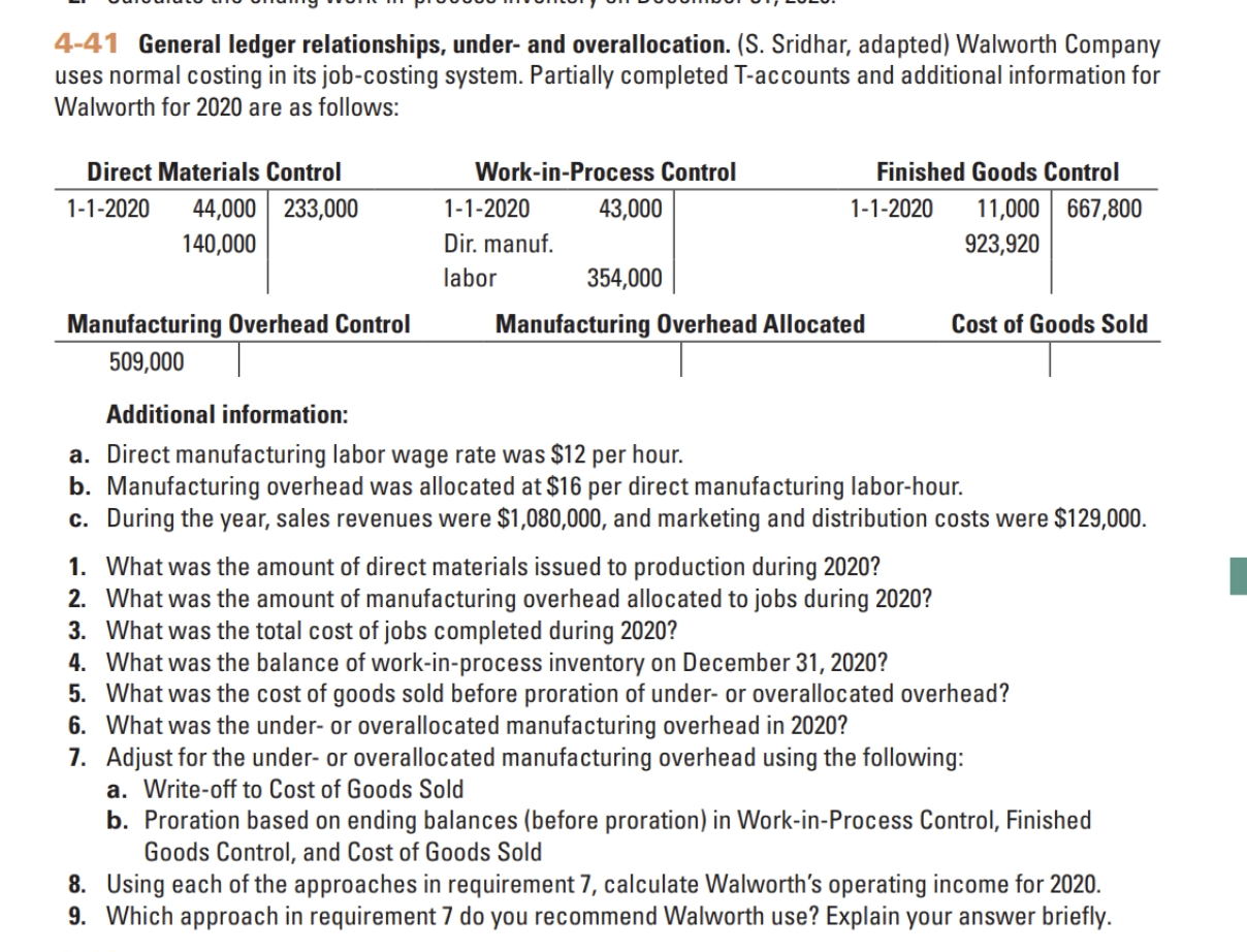 Solved 4-41 ﻿General ledger relationships, under- ﻿and | Chegg.com