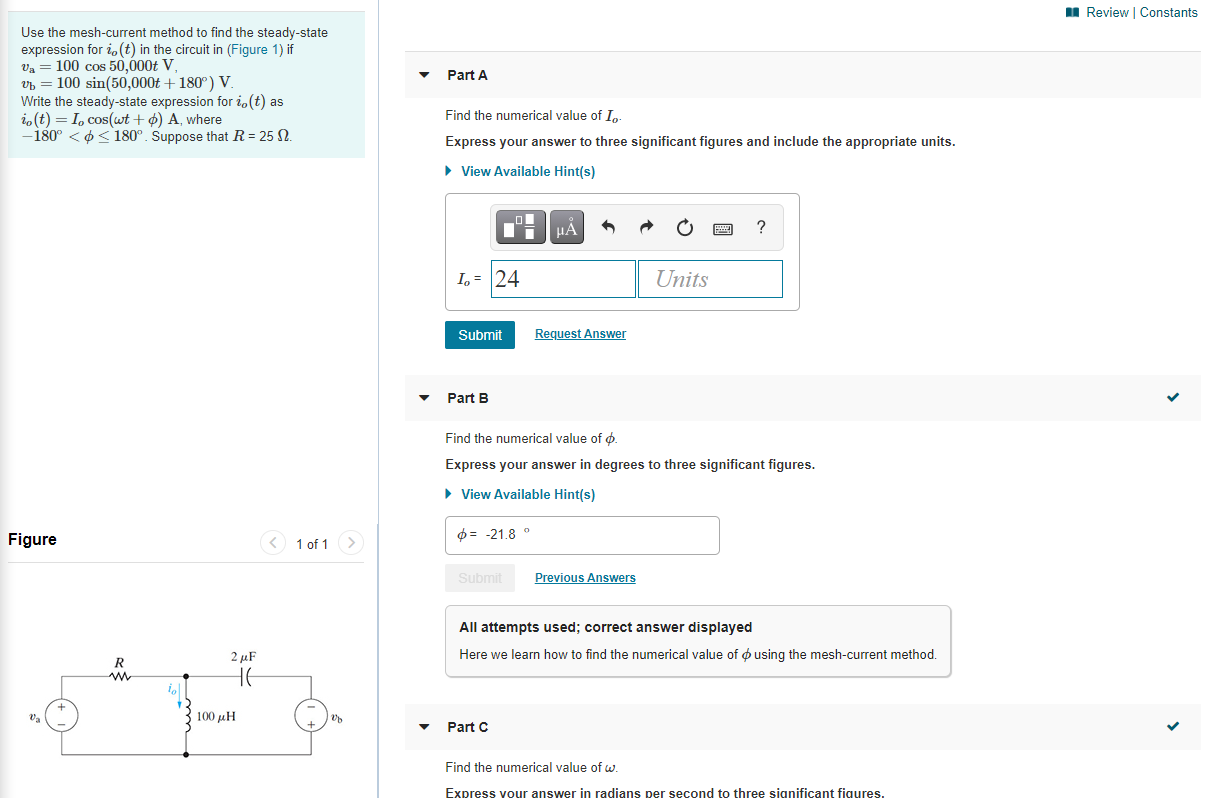 Solved Review Constants Part A Use the mesh-current method | Chegg.com