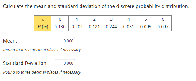 Solved Calculate the mean and standard deviation of the | Chegg.com