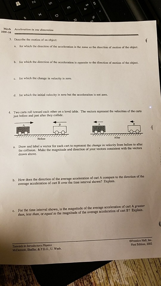 Solved Mech HW-14 Acceleration in one dimenston 3. Describe | Chegg.com
