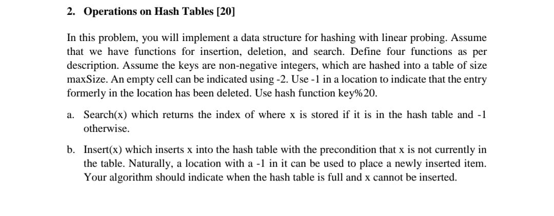 Solved 2. Operations on Hash Tables [20] In this problem, | Chegg.com