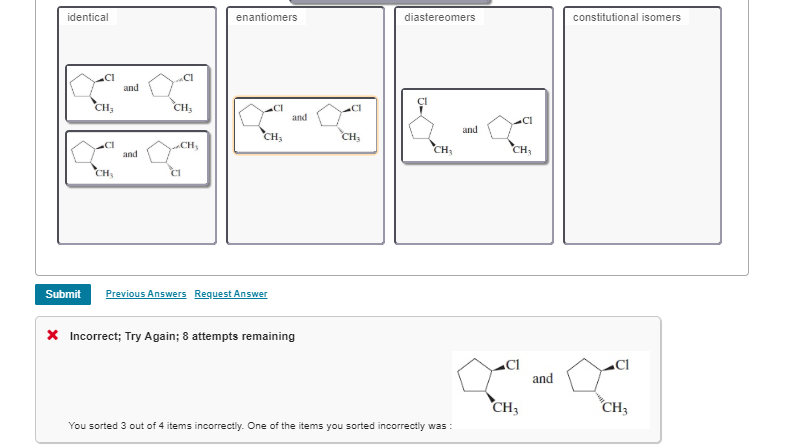 Solved identical enantiomers diastereomers constitutional | Chegg.com