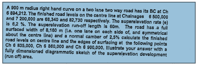 A 900 m radius right hand curve on a two lane two way | Chegg.com