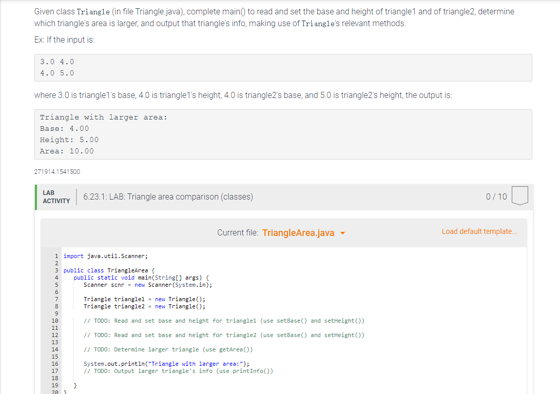 Answered: Given class Triangle (in file Triangle.java), com Answered: Given class Triangle (in file Triangle.java), com