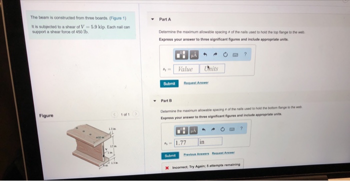 Solved The beam is constructed from three boards. (Figure 1) | Chegg.com