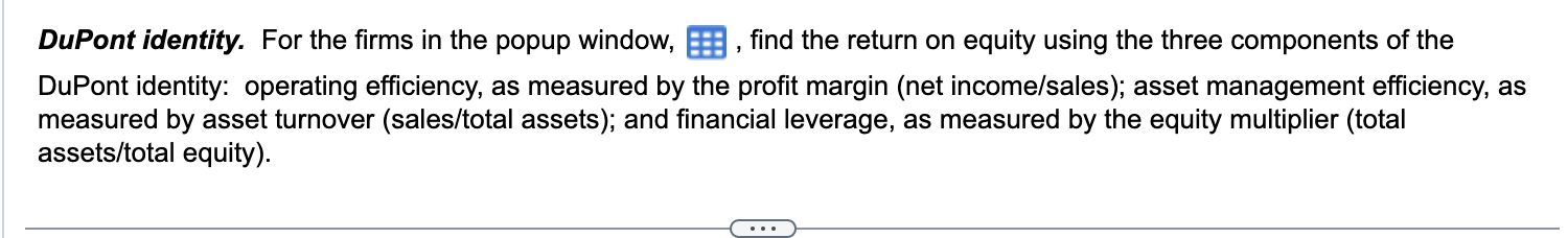 Solved DuPont identity. For the firms in the popup window, | Chegg.com