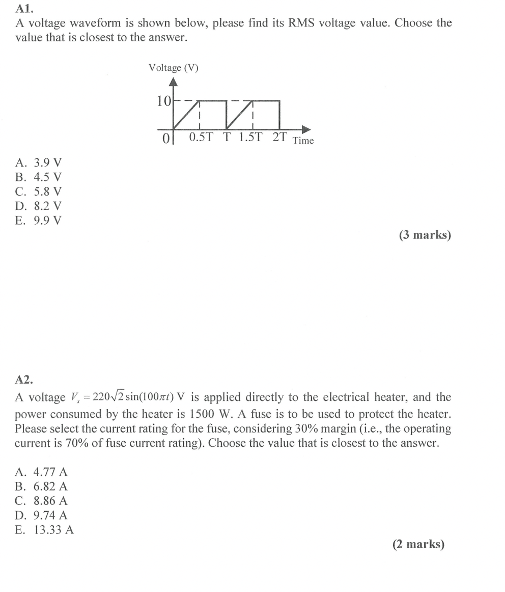 Solved A1. A voltage waveform is shown below, please find | Chegg.com