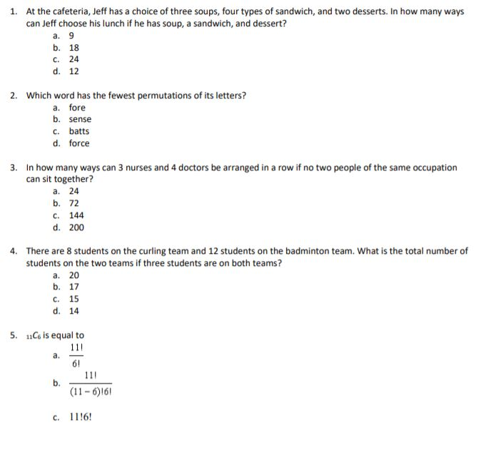 Solved 1. At the cafeteria, Jeff has a choice of three | Chegg.com