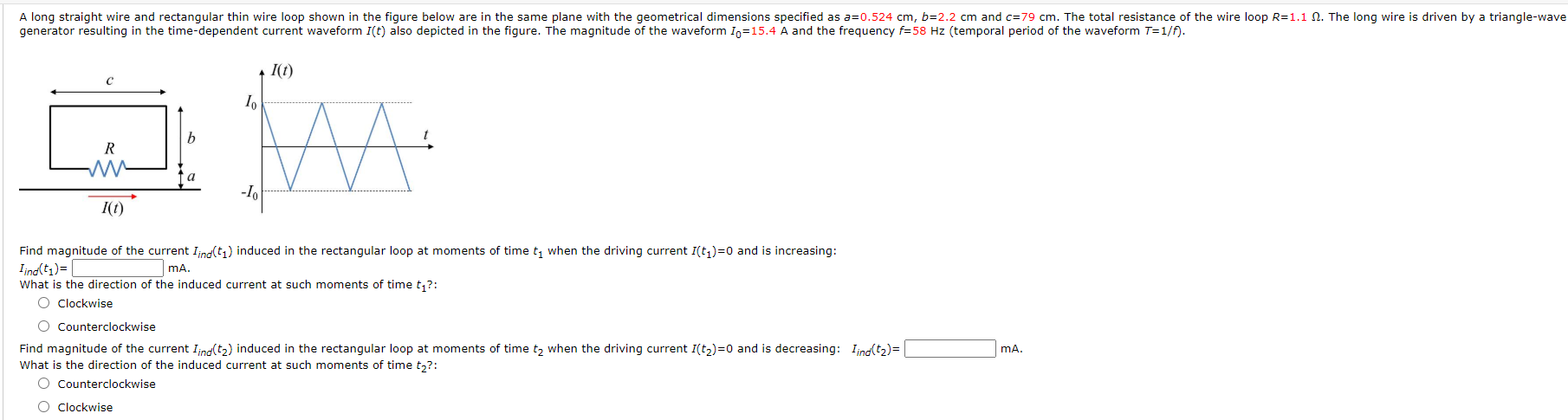 Solved A long straight wire and rectangular thin wire loop | Chegg.com