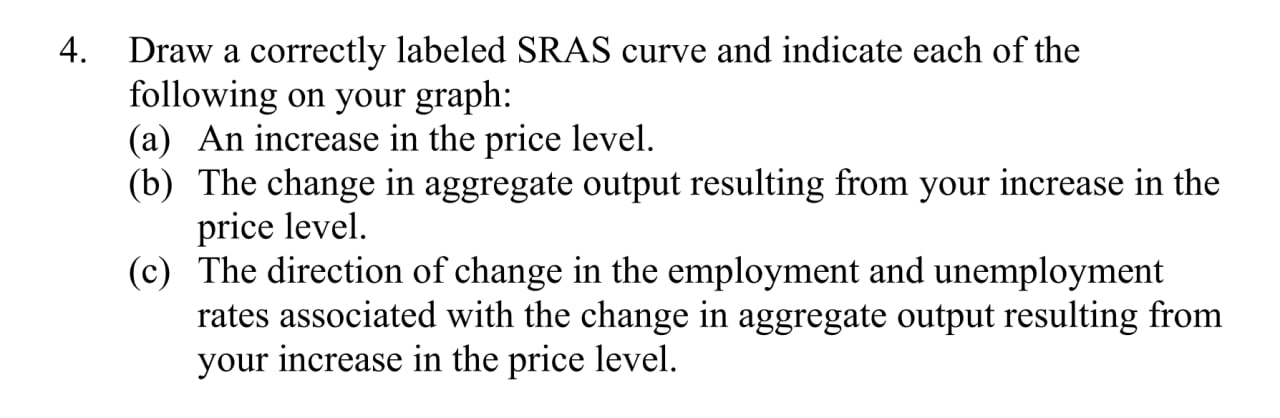 Solved Draw a correctly labeled SRAS curve and indicate each | Chegg.com