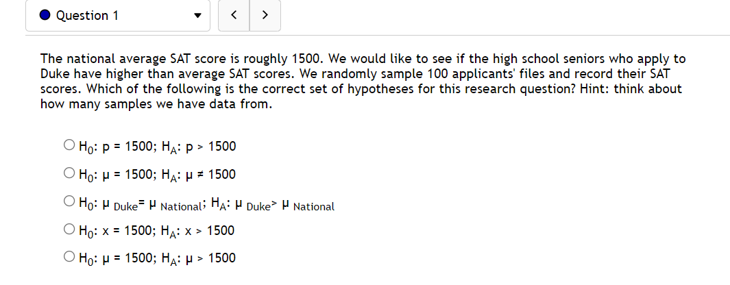 Solved Question 1 The national average SAT score is | Chegg.com