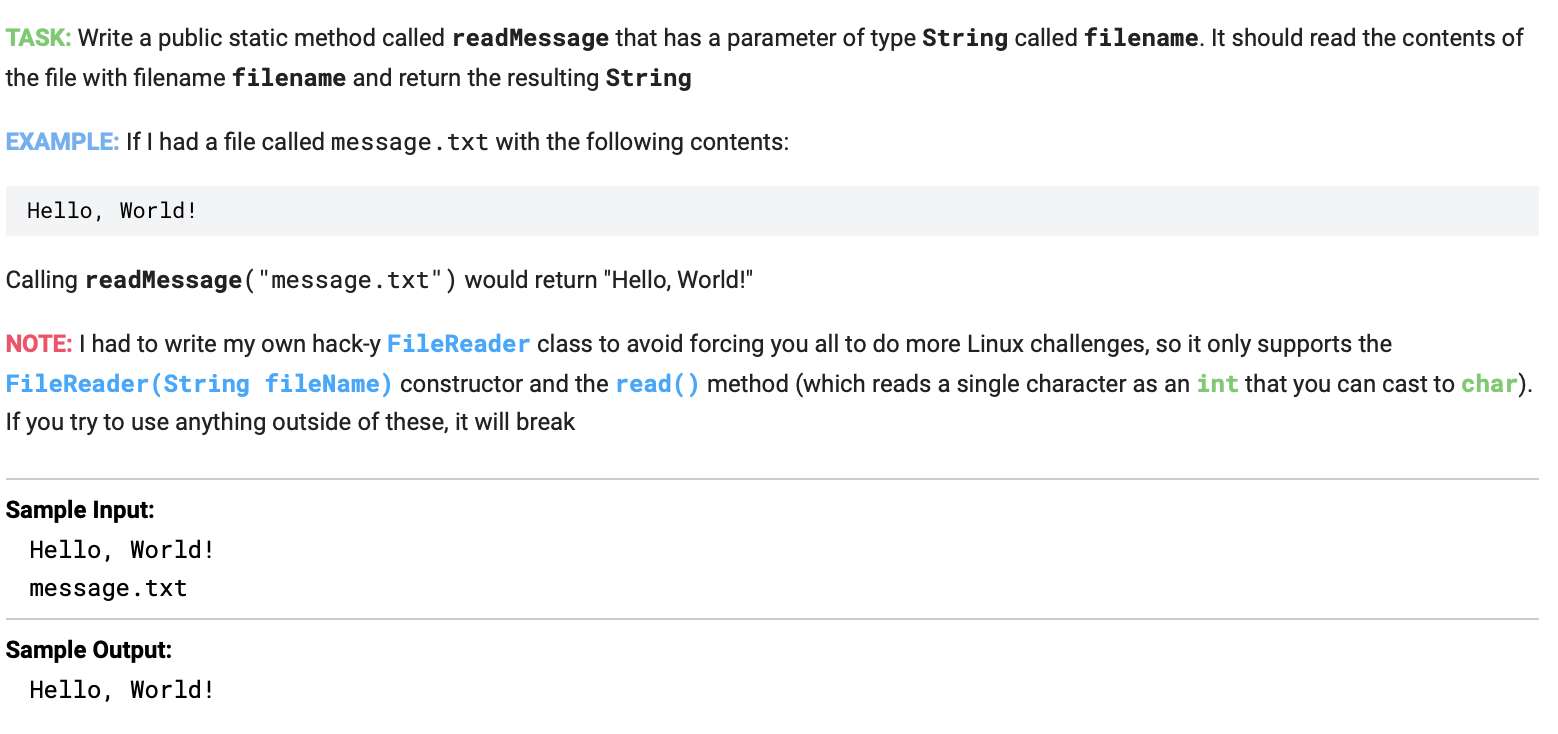 Solved Task Write A Public Static Method Called Readmessage 0138