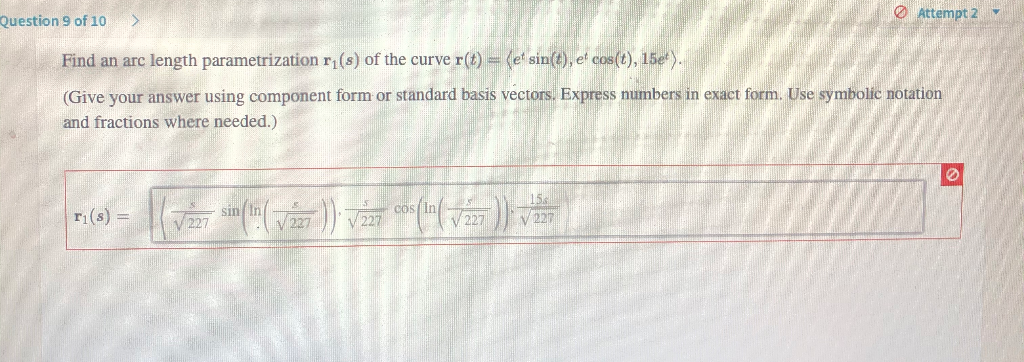 Solved Question 9 of 10 Attempt 2 - Find an arc length | Chegg.com