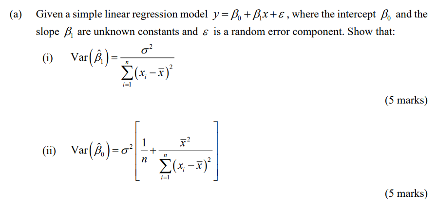 Solved a) Given a simple linear regression model \\( | Chegg.com